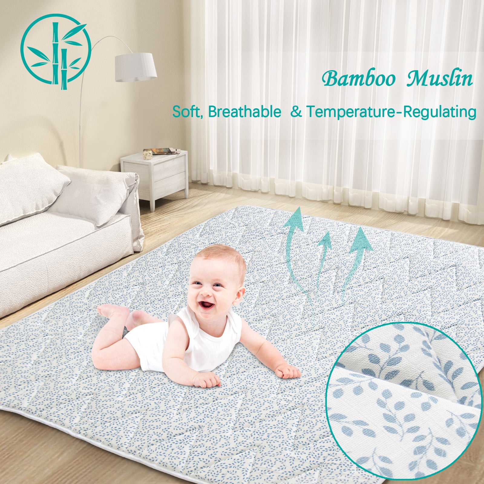 Muslin Baby Play Mat | Playpen Mat - Large Padded Foam Non Toxic Folda ...