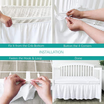 Crib Skirt - Dust Ruffle, Elastic Adjustable Fit, Easy On/Off, 14" Dro